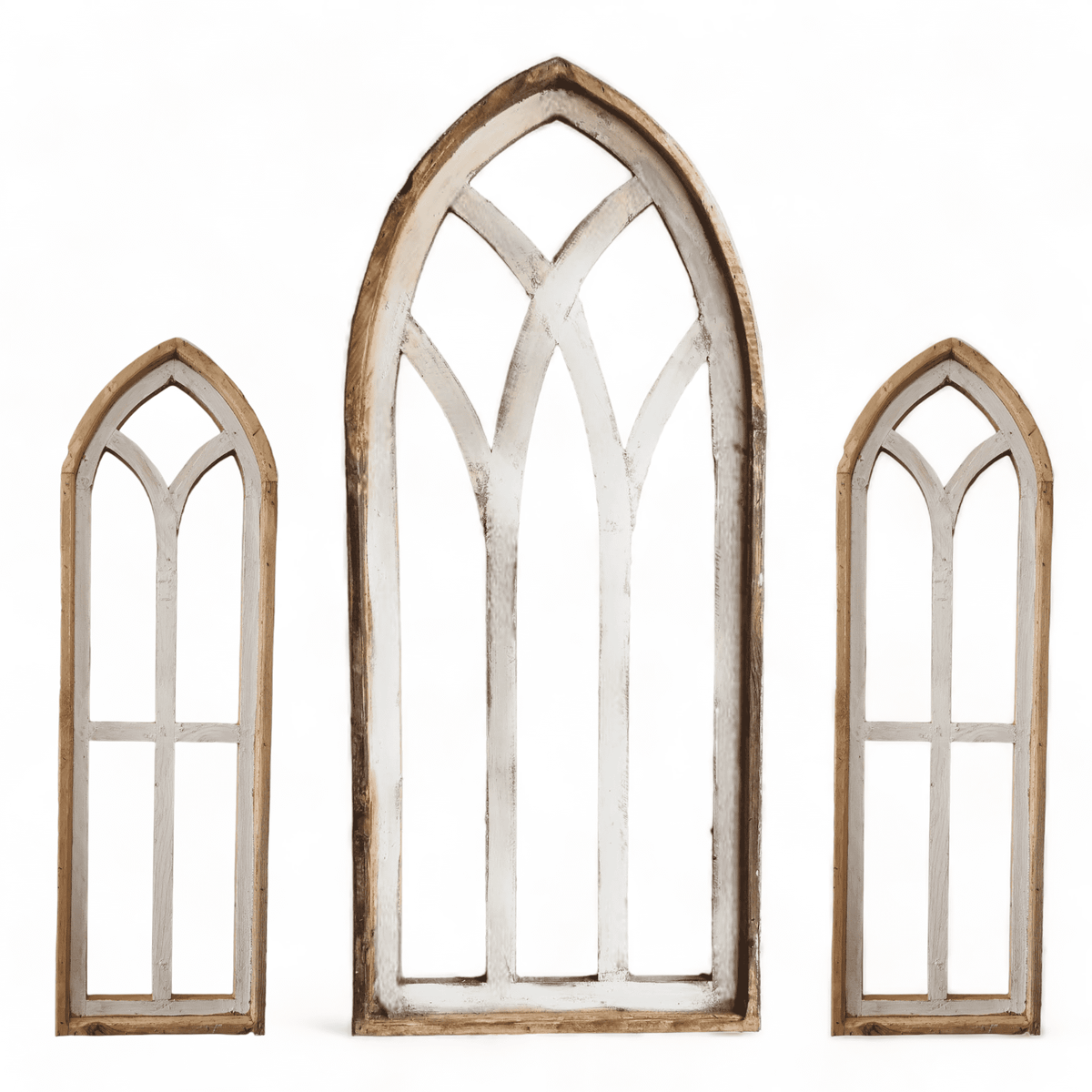 Rustic White Set of 3 Farmhouse Wooden Cathedral Window Arches · Ranch ...