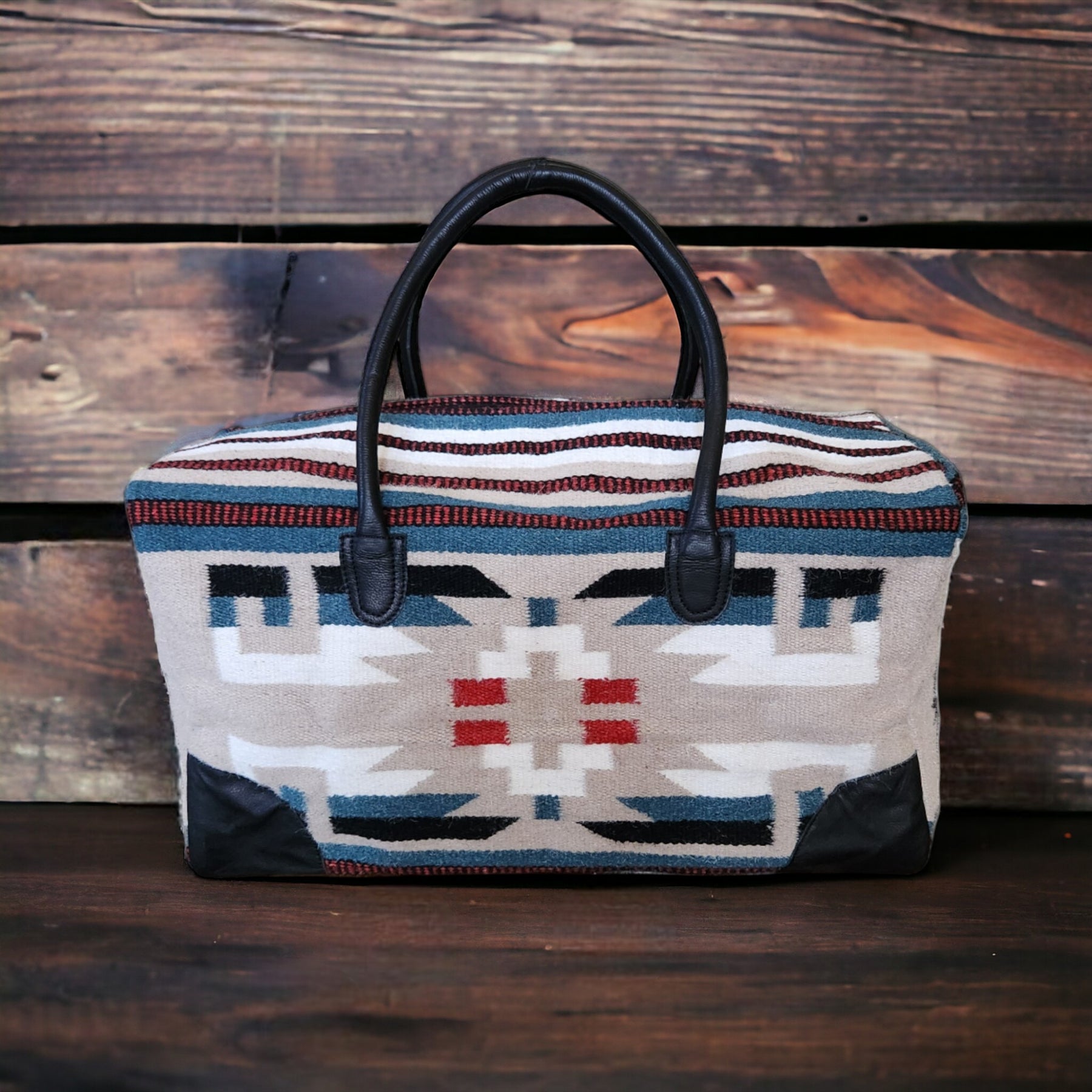 Aztec Large Weekender Saddle Blanket Leather Duffel Bag - Southwestern
